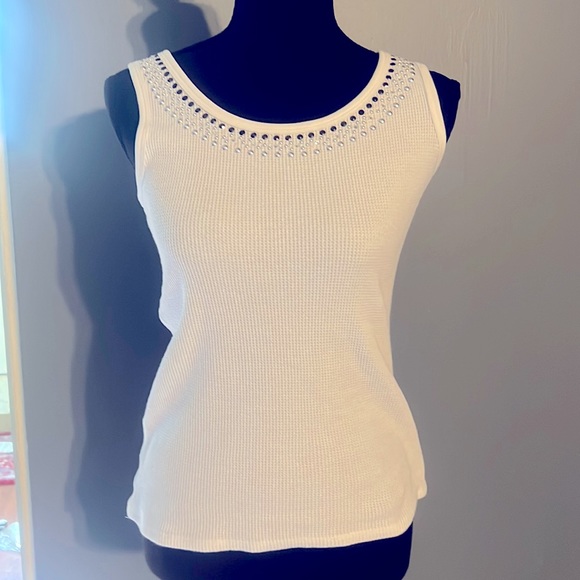 Tops | Christine Alexander Tank Top Black And Silver Nailhead Beads ...